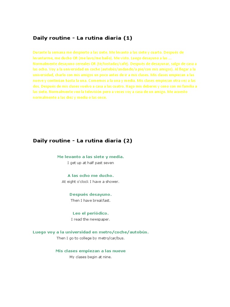 Daily Routine (Rutina Diaria) | PDF | Artes del Lenguaje y Comunicación