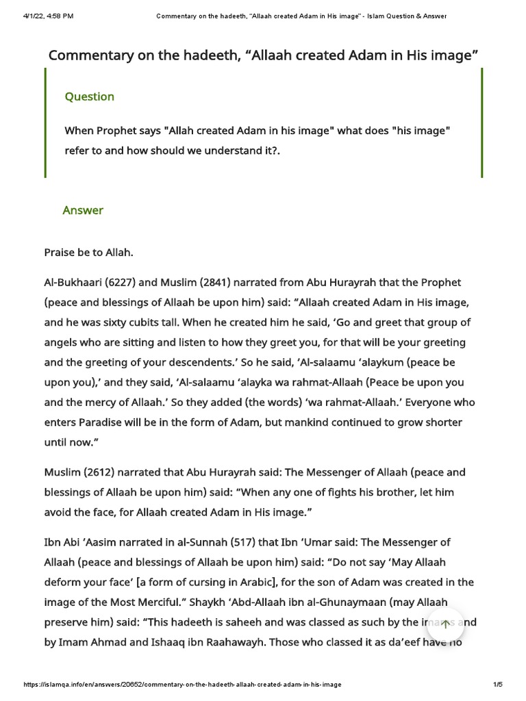 Allah Created Adam in His Image | PDF | Hadith | Muhammad