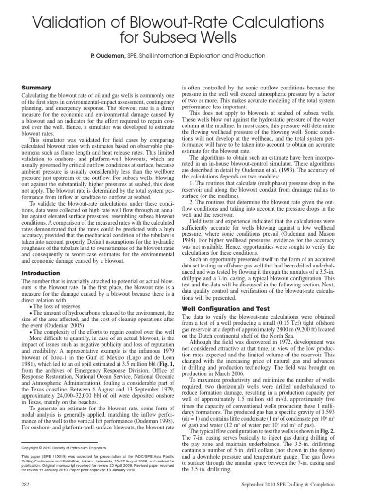 Validation of Blowout-Rate Calculations For Subsea Wells: P. Oudeman ...