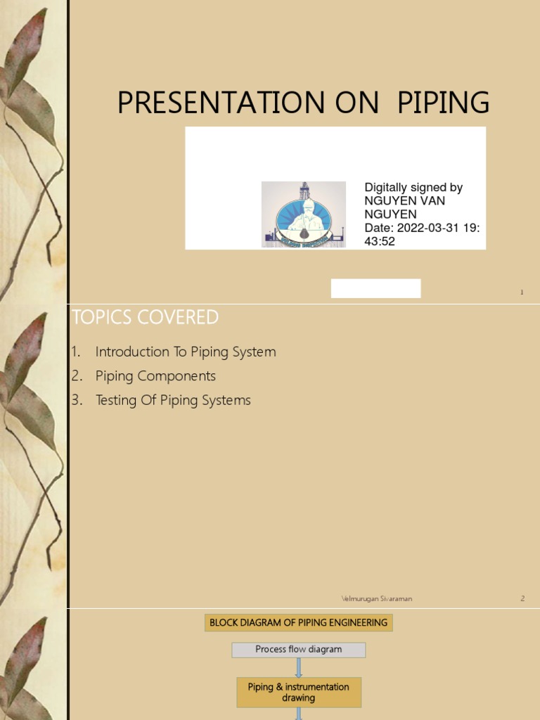 Piping Presentation Master | PDF | Pipe (Fluid Conveyance) | Valve