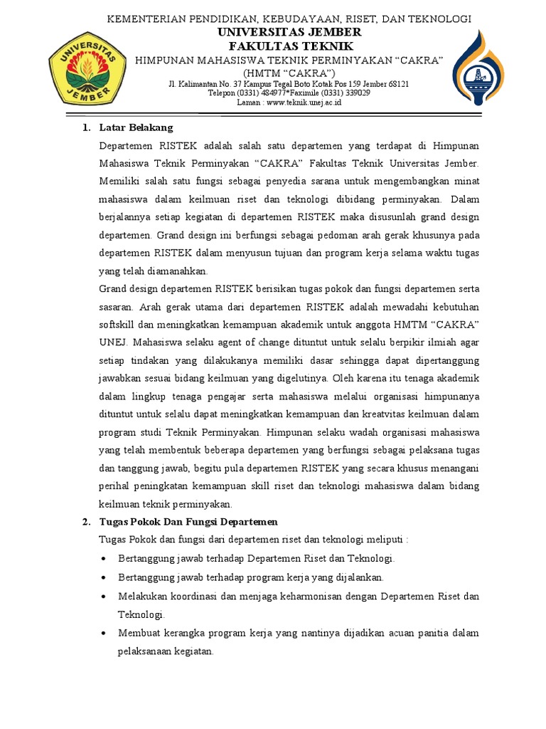 Template Grand Design Departemen RISTEK HMTM CAKRA | PDF | Seni | Teknologi & Rekayasa