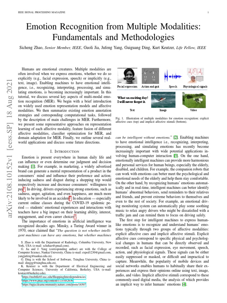 Emotion Recognition From Multiple Modalities: Fundamentals and Methodologies | PDF | Emotions ...