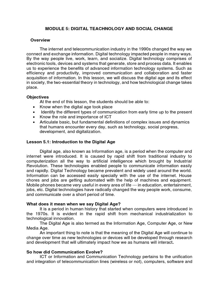Module 5: Digital Teachnology and Social Change | PDF | Educational Technology | Automation