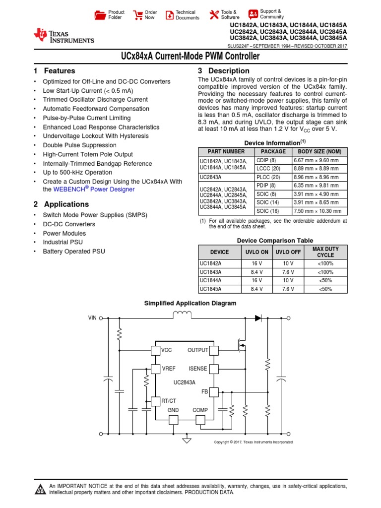 Ucx84Xa Current-Mode PWM Controller: 1 Features 3 Description | PDF | Amplifier | Capacitor