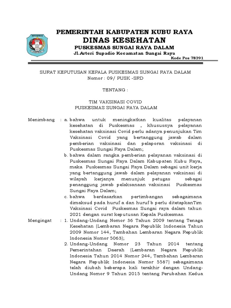 SK Tim Vaksinasi Pusk SRD | PDF
