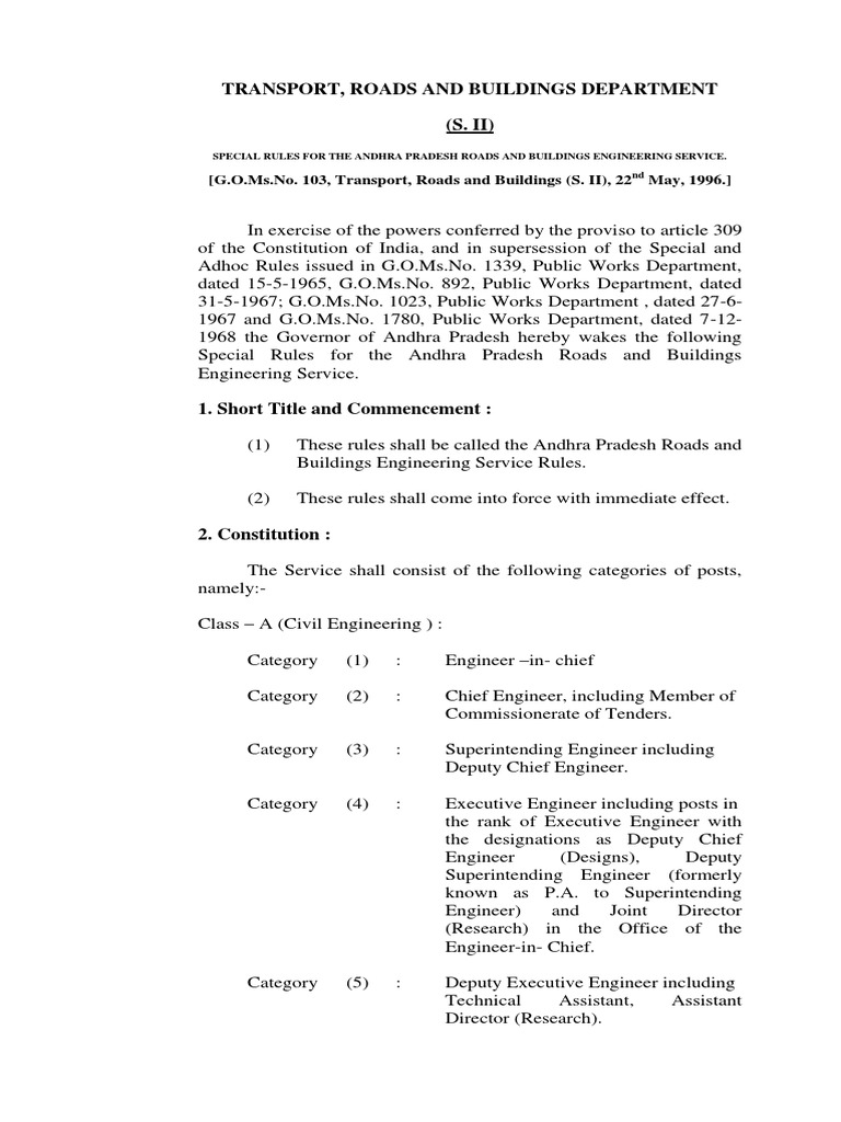 AP Roads and Buildings Service Rules | PDF | Diploma | Engineer