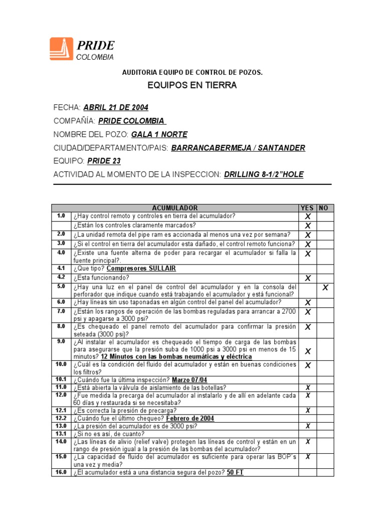 Well Control Equipment Check List P-23 | PDF | Física Aplicada e ...