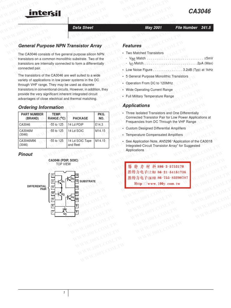 Circuito Integrado CA3046 | PDF | Transistor | Electrical Equipment