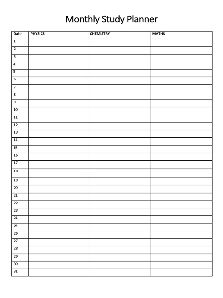 Monthly Study Planner | PDF