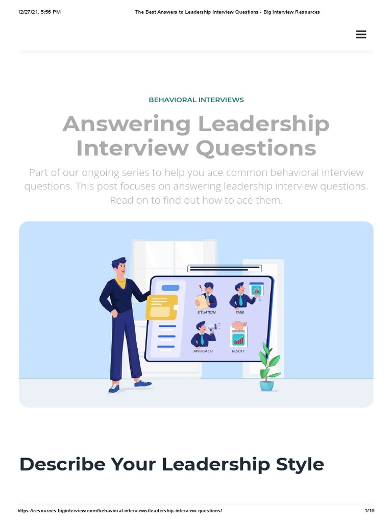 The Best Answers To Leadership Interview Questions - Big Interview ...