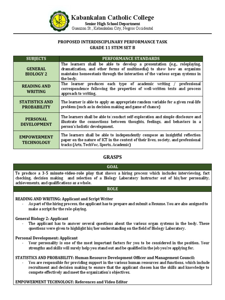 Grade 11 STEM Interdisciplinary Performance Task Set B | PDF | Recruitment | Human Resources