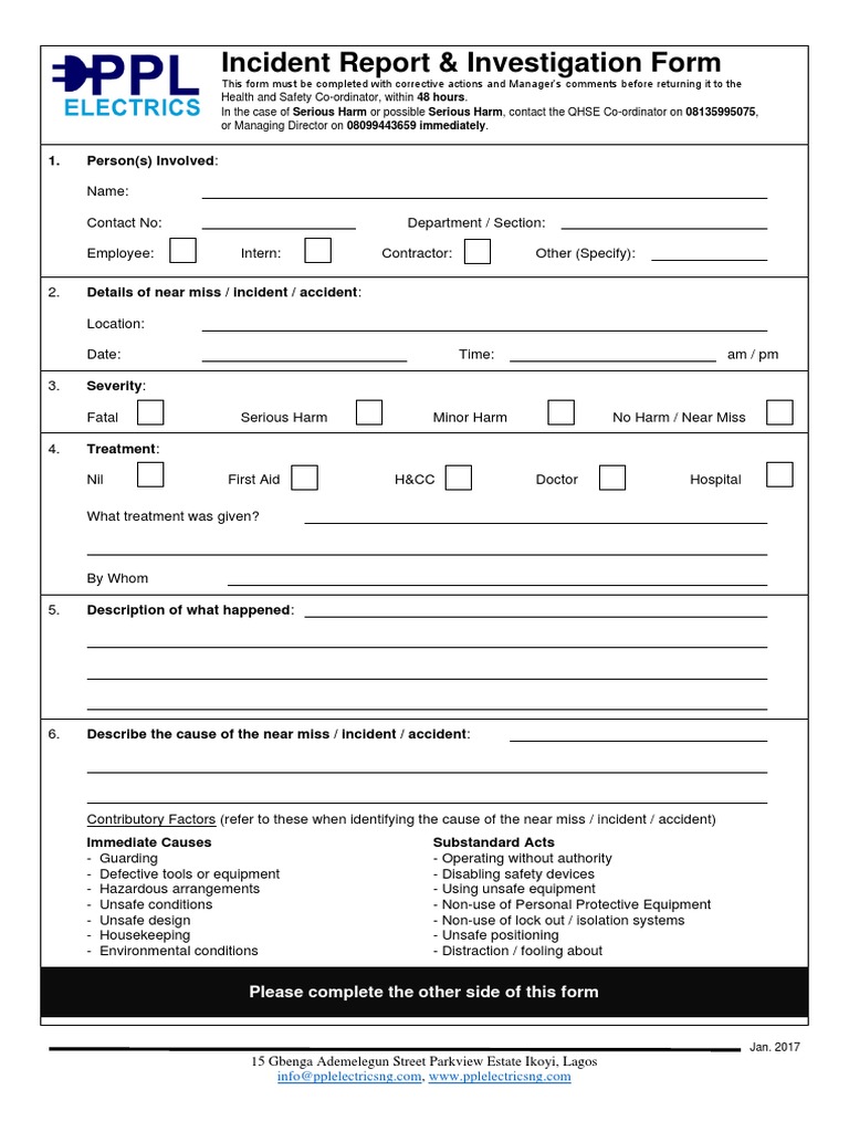 Incident Report & Investigation Form | PDF | Occupational Safety And ...