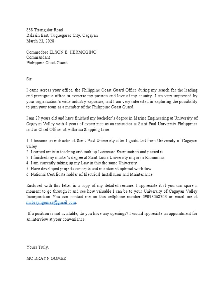 Application Letter MC | PDF