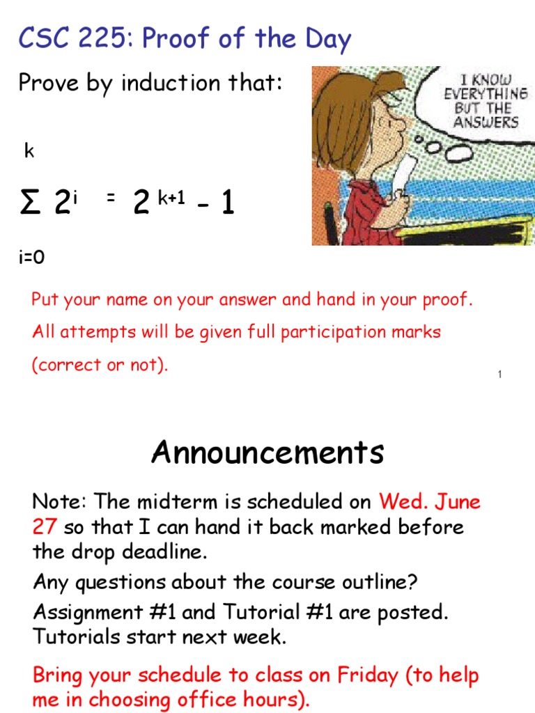 CSC 225: Proof of The Day: Prove by Induction That | PDF | Vertex (Graph Theory) | Algorithms ...