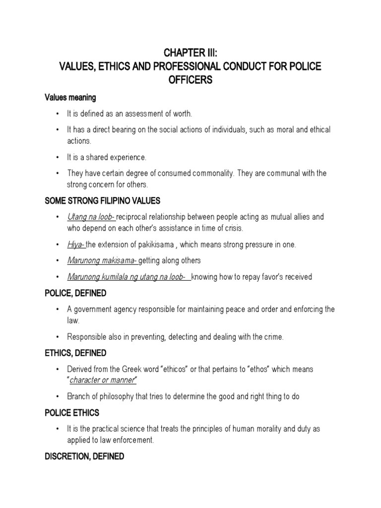 CHAPTER III-Values, Ethics and Professional Conduct For Police Officers ...