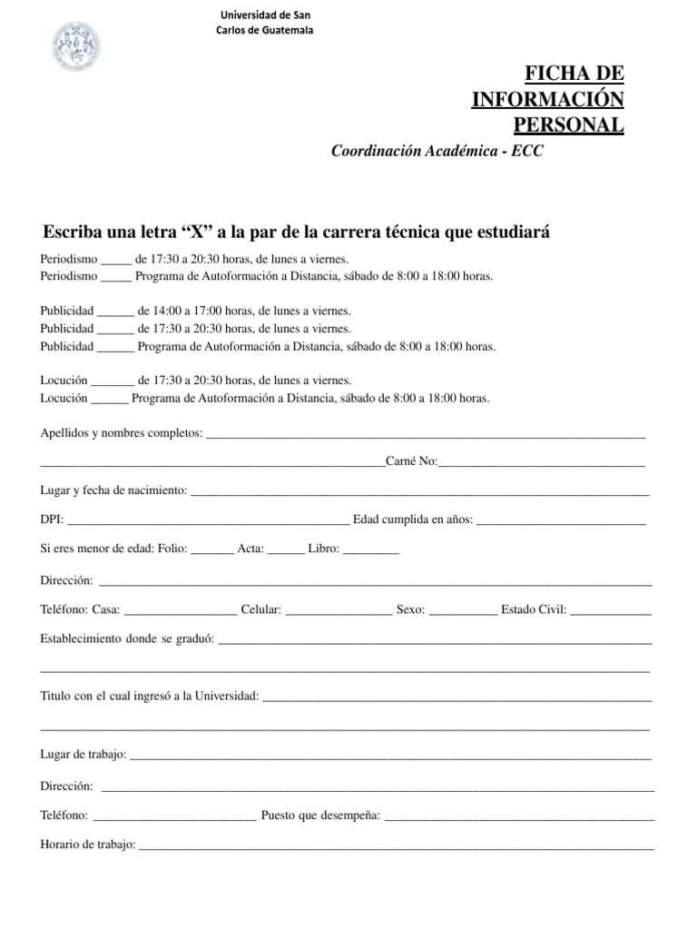 Ficha Primer Ingreso | PDF