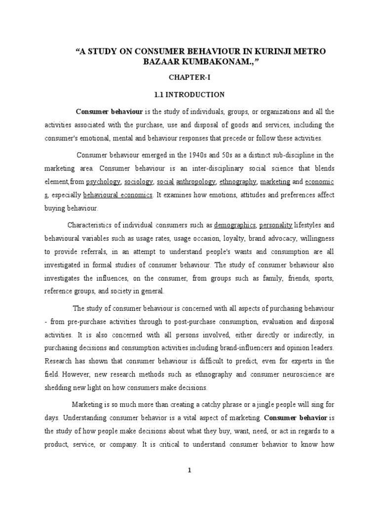 Consumer Behavior Study in Kumbakonam | PDF | Consumer Behaviour ...