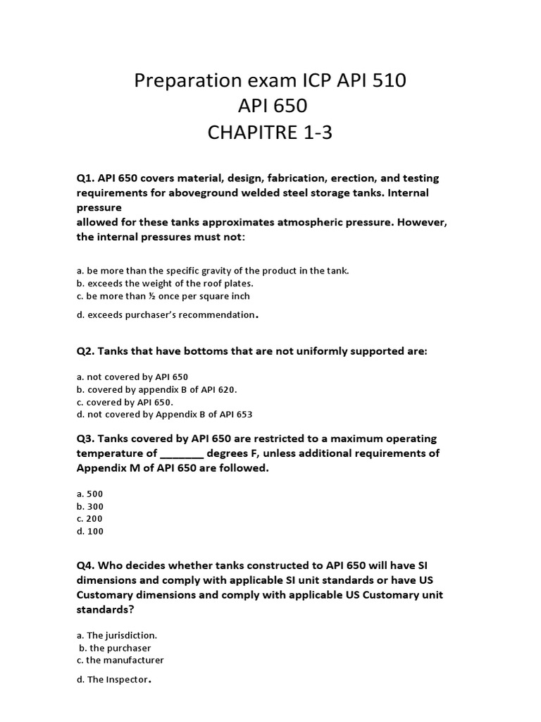 ICP API 650 Exam Preparation Guide | PDF | Pressure | Welding