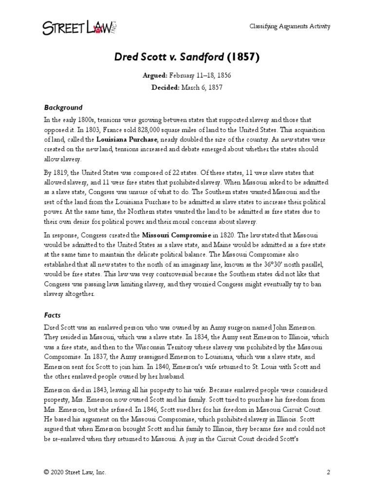 Dred Scott Case: Background and Impact | PDF | Dred Scott V. Sandford ...
