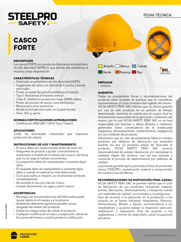 Ficha Técnica Del Casco Forte Steelpro Pdf Seguridad Y Salud