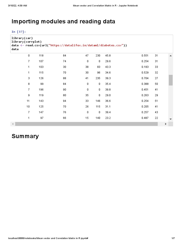 Mean Vector And Correlation Matrix In R Jupyter Notebook Pdf Covariance Matrix Matrix