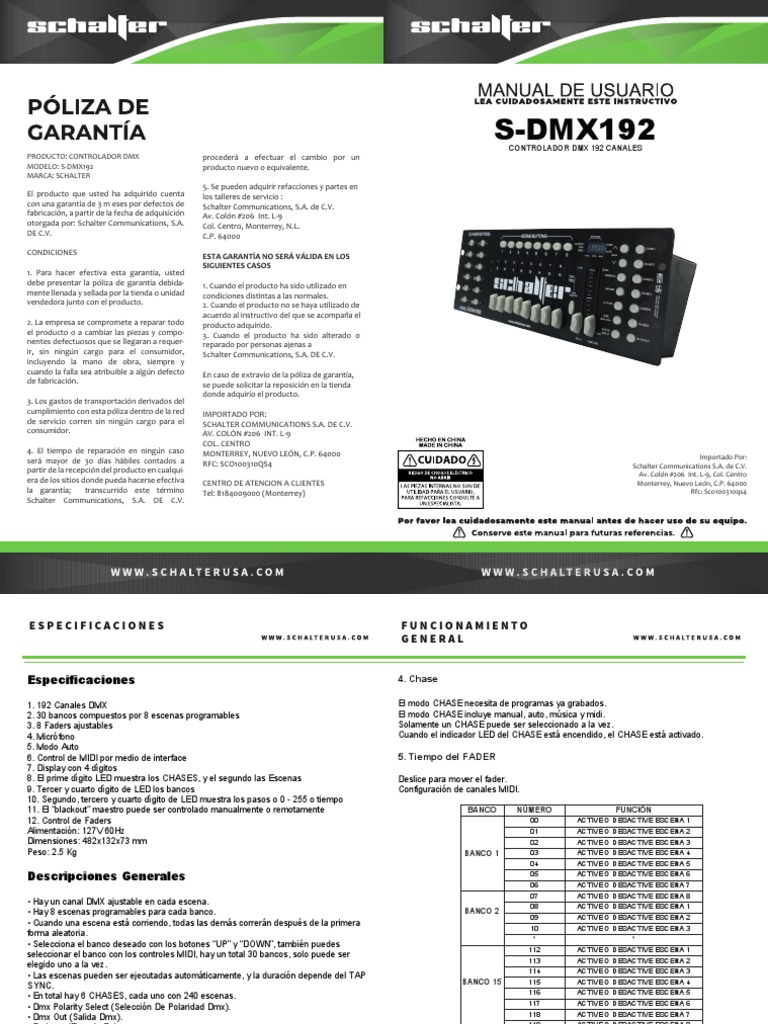 Manual Controlador DMX S-DMX192 | PDF | Ciencias de la Computación ...
