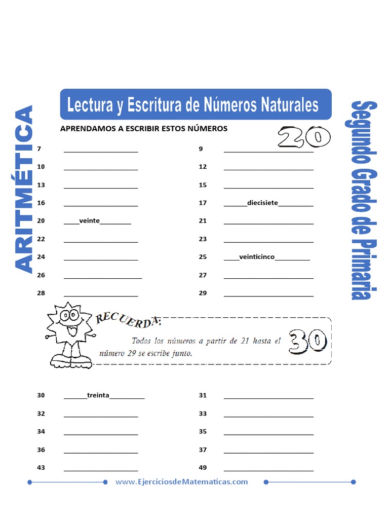 Lectura y Escritura de Numeros Naturales para Segundo de Primaria | PDF