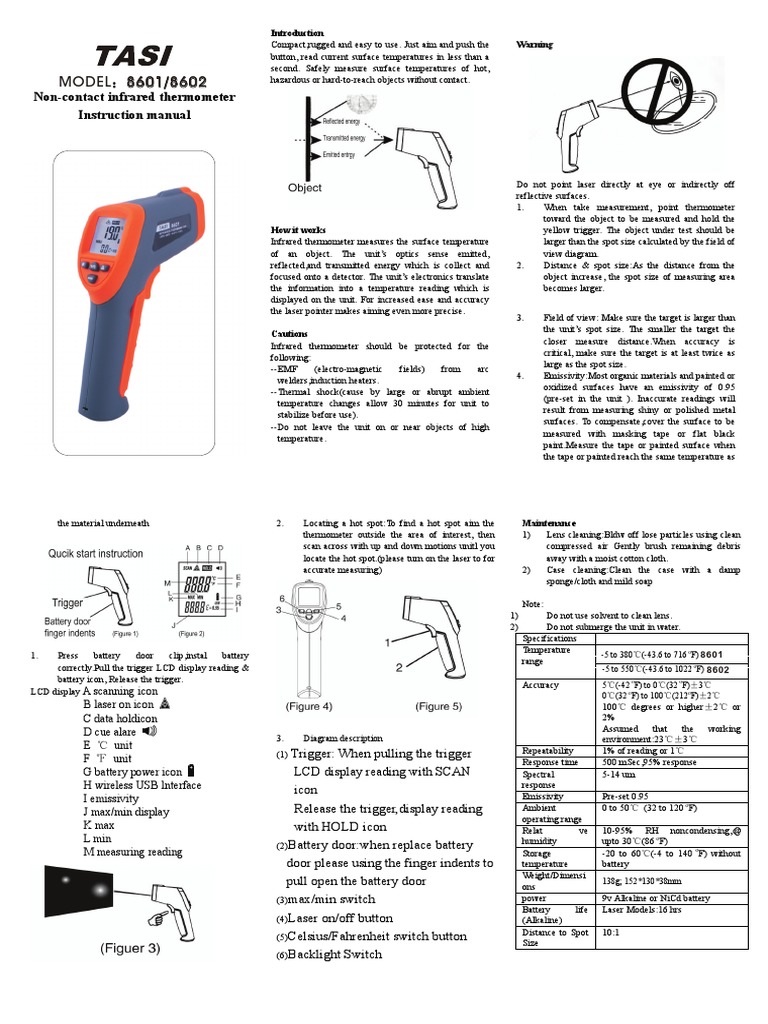 Manual Termómetro Infrarrojo TASI 8601 y 8602 | PDF | Applied And Interdisciplinary Physics ...