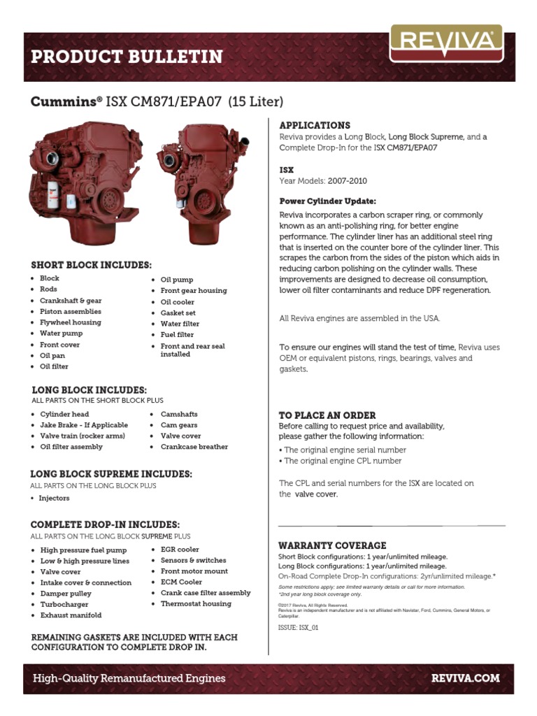 ProductBulletin Cummins ISX CM871 EPA07 0 0 | PDF | Piston | Cylinder ...