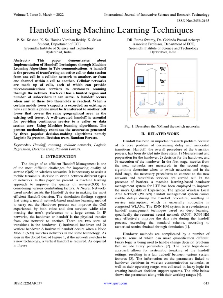 Handoff Using Machine Learning Techniques | PDF | Machine Learning | Computer Network