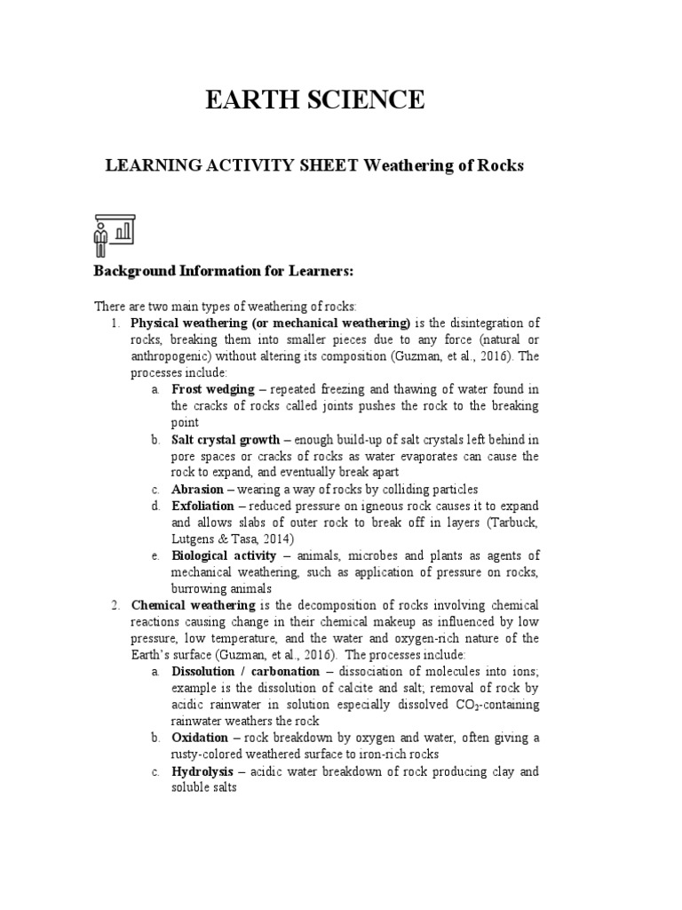 EARTH SCIENCE 2nd Pre Activities Wk1 | PDF | Weathering | Minerals