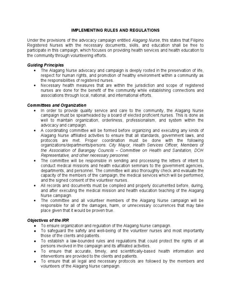 Alagang Nurse Campaign Regulations Guide | PDF | Nursing | Health Care