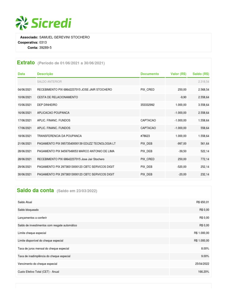 Extrato | PDF | Cheque (banco) | Economias