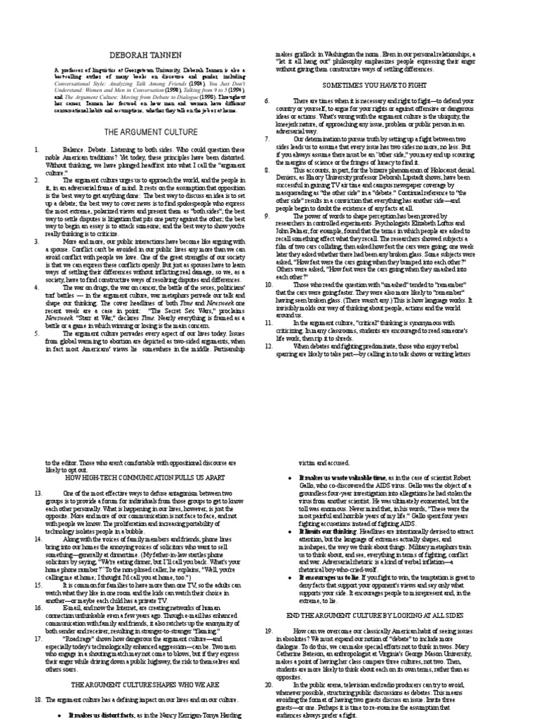 Understanding the Argument Culture | PDF