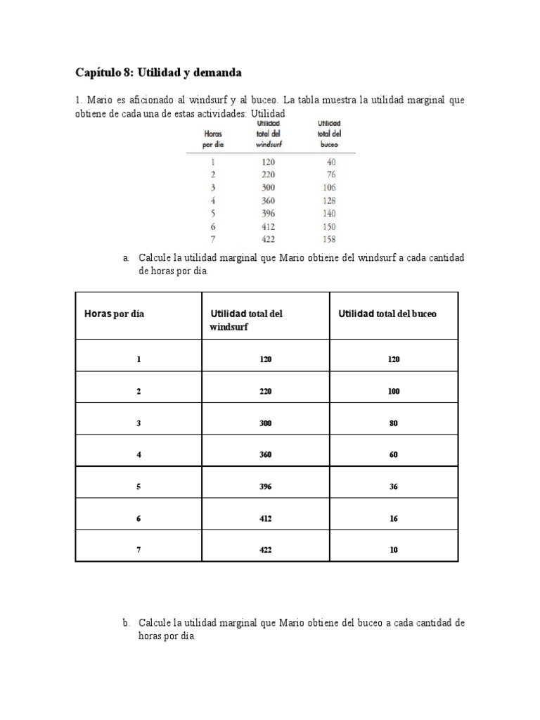 Utilidad Marginal en Windsurf y Buceo | PDF | Utilidad marginal | Economias