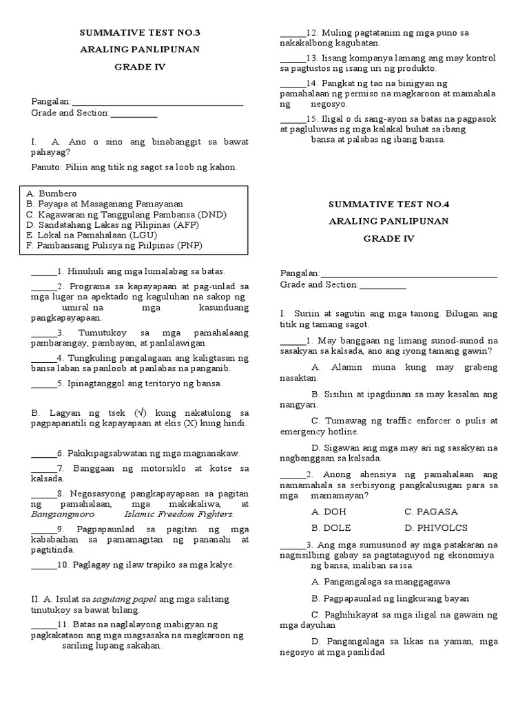 AP - G4 - Q3 - SumTest #4 | PDF