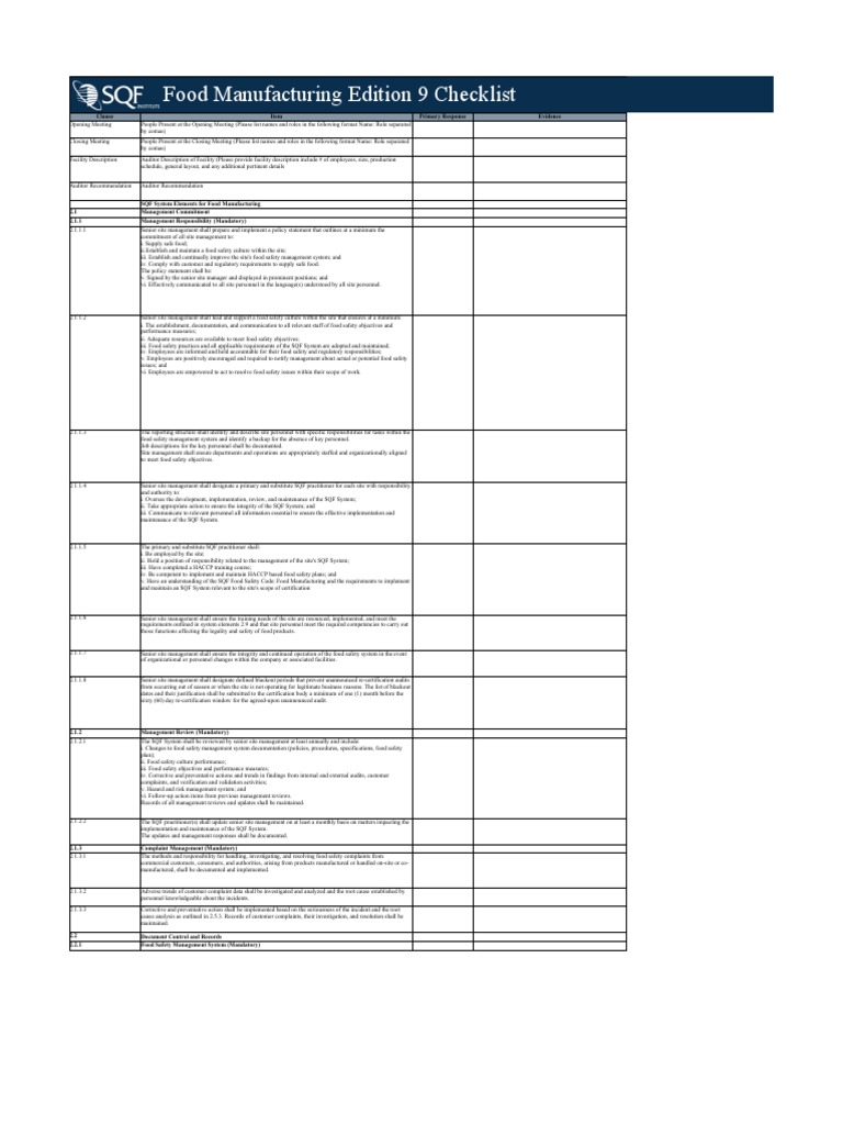 Food Manufacturing Checklist Edition 9 | PDF | Food Safety | Packaging ...