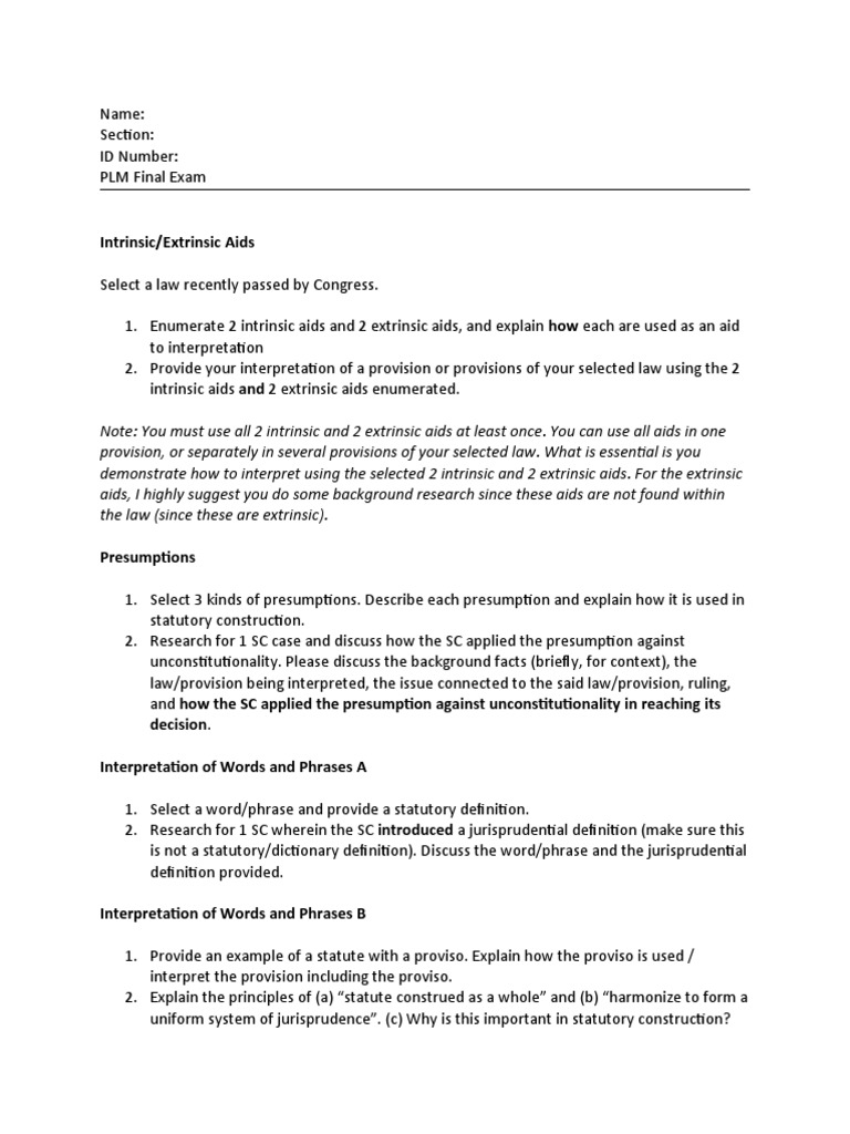 PLM StatCon Final Exam - JDP | PDF | Statutory Interpretation | Government