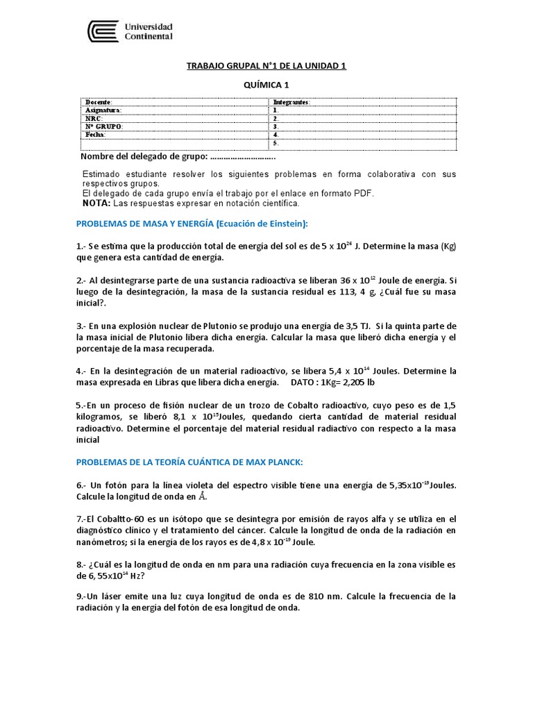 Trabajo Grupal N°1 | PDF | Desintegración radioactiva | La energía nuclear
