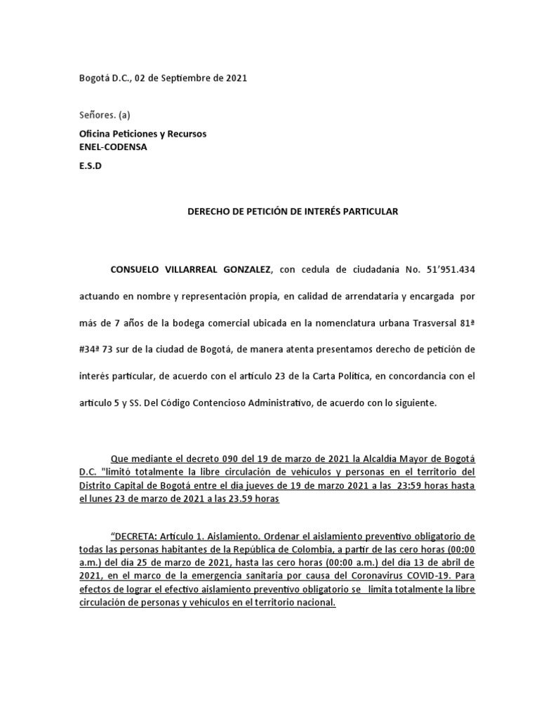 DERECHO DE PETICION Codensa | PDF | Petición | Bogotá