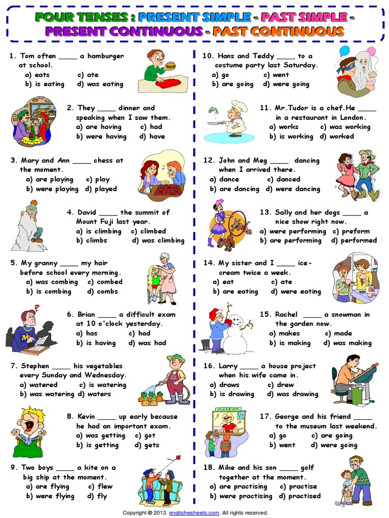 Four Tenses Present Simple Past Simple Present Continuous Past ...