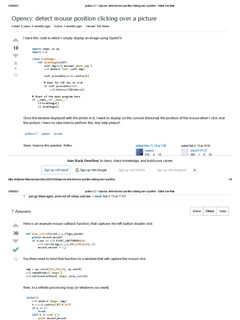 Python 2.7 - Opencv - Detect Mouse Position Clicking Over A Picture - Stack Overflow | PDF ...