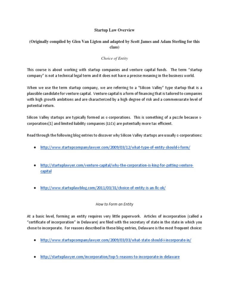 Startup Law Overview | PDF | Stocks | Convertible Bond