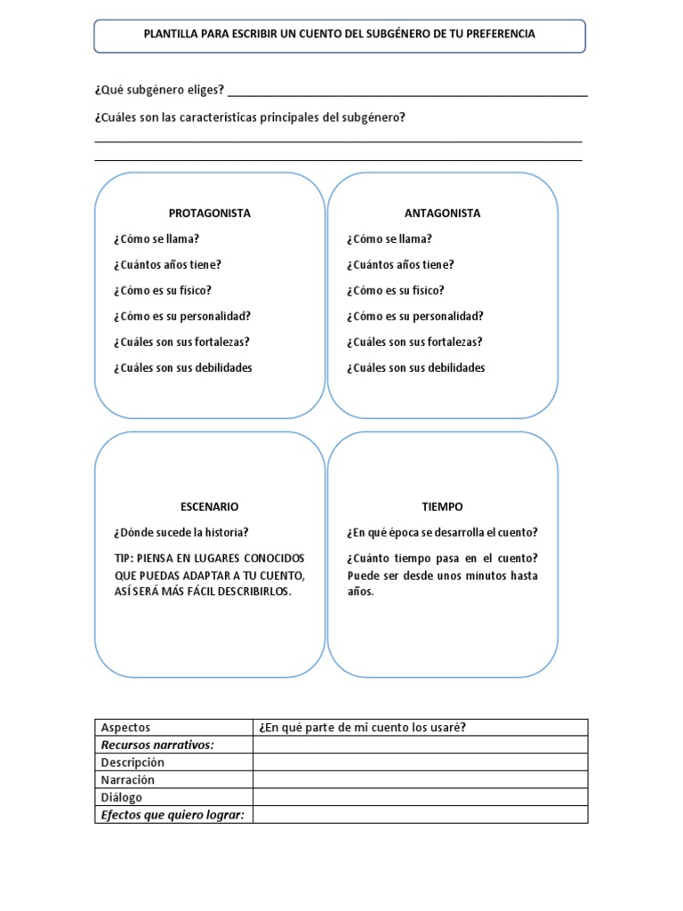 Plantilla para Escribir Cuentos | PDF | Cuentos