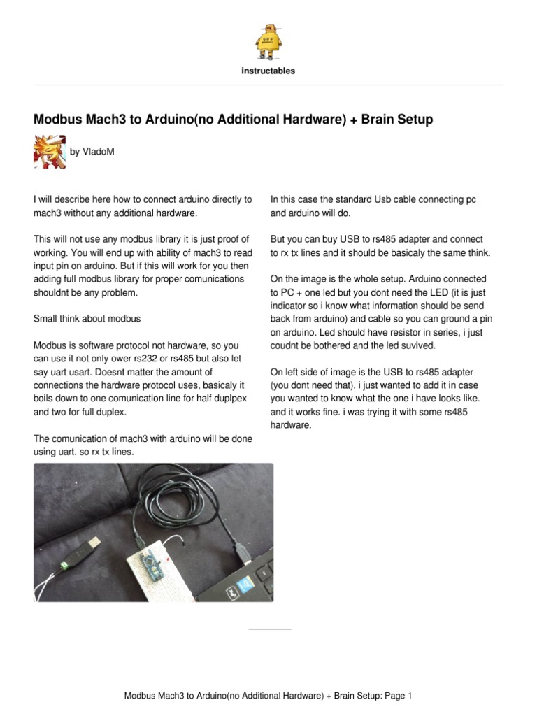 Modbus Mach3 To Arduinono Additional Hardware Brai | PDF | Arduino | Data Transmission