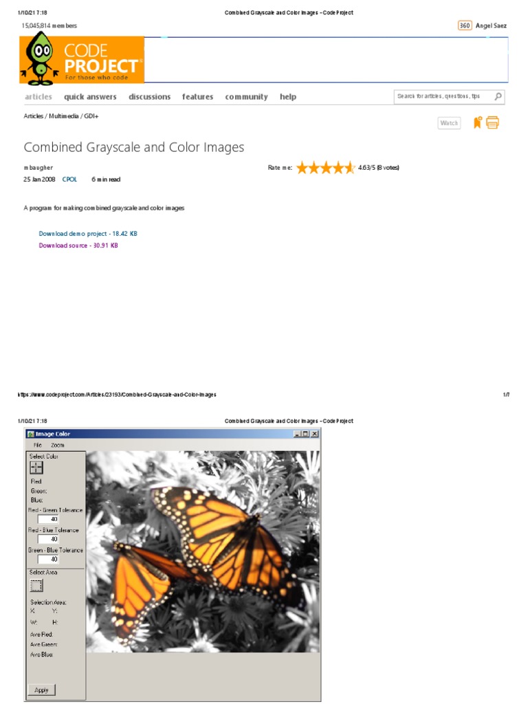 Combined Grayscale and Color Images - CodeProject | PDF | Pixel | Computing