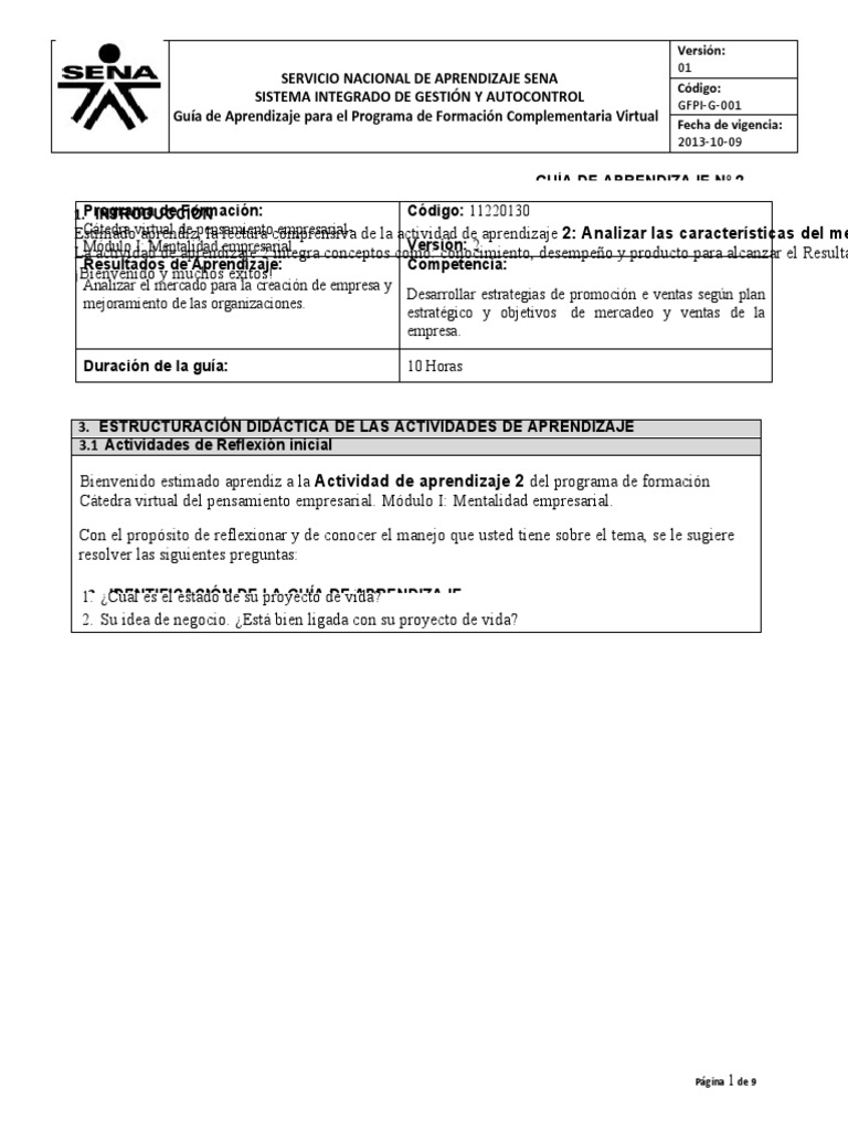 Guia de Aprendizaje 2 VER2 | PDF | Análisis FODA | Planificación estratégica