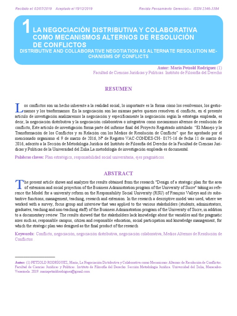 La negociación distributiva y colaborativa como mecanismos alternos efectivos para la resolución ...