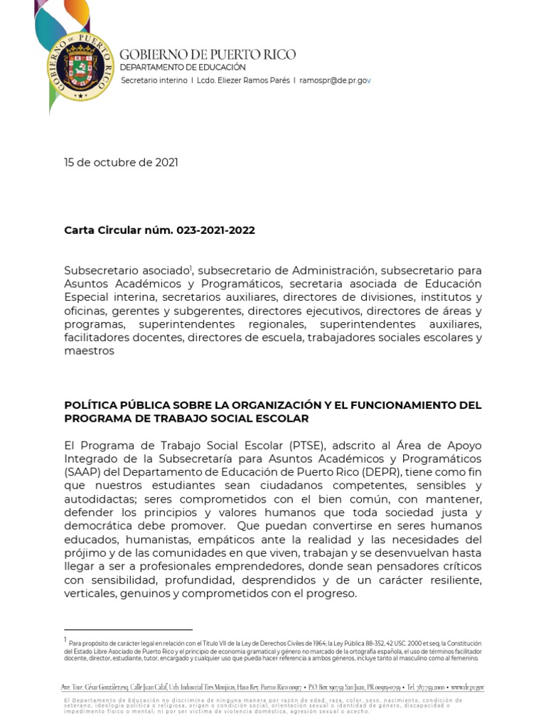 Carta Circular Num | PDF | Trabajo Social | Educación especial