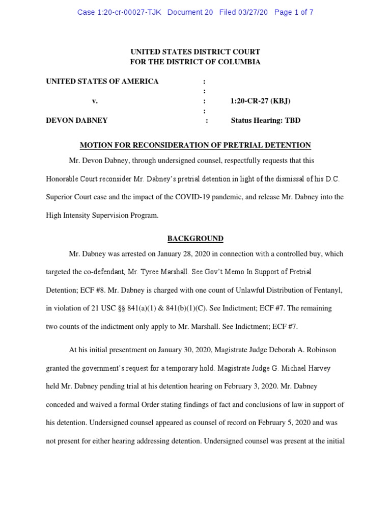 US v. Dabney Motion To Reconsider Pretrial Detention | PDF | Prison ... US v. Dabney Motion To Reconsider Pretrial Detention | PDF | Prison ...